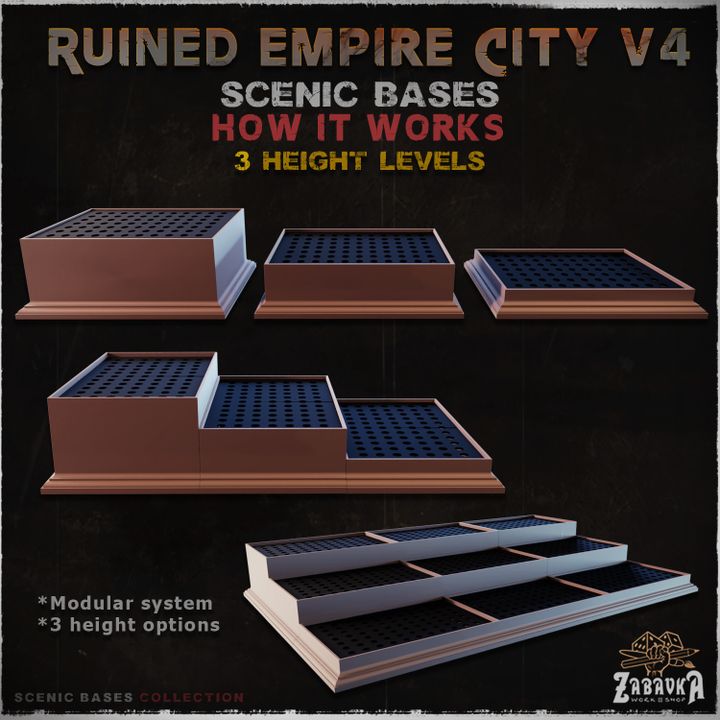 3D Printable Ruined Empire City V4 - Scenic Bases (Full Set) by Zabavka Workshop
